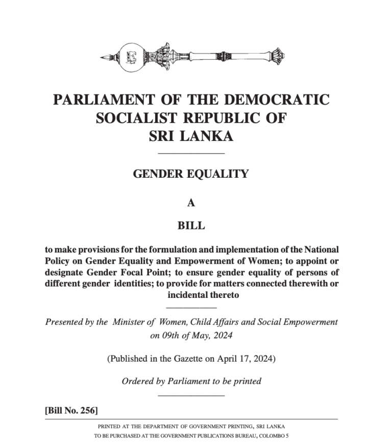Salient points and impact of the Gender Equality Bill - Lanka Law