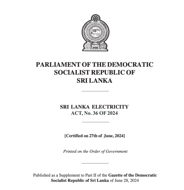 Sri Lanka Electricity Act, No. 36 of 2024 - Lanka Law